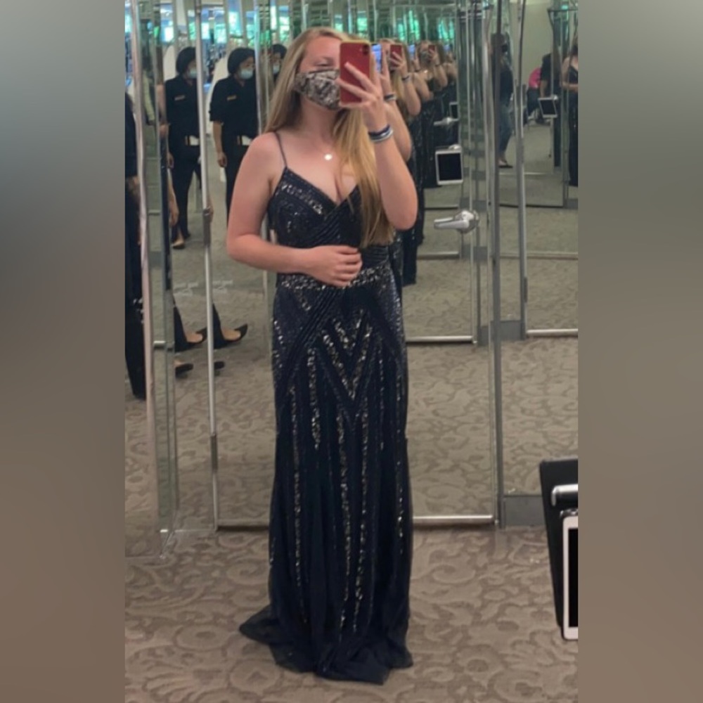Midnight Blue Prom Dress With Sequins Worn Once - Gem